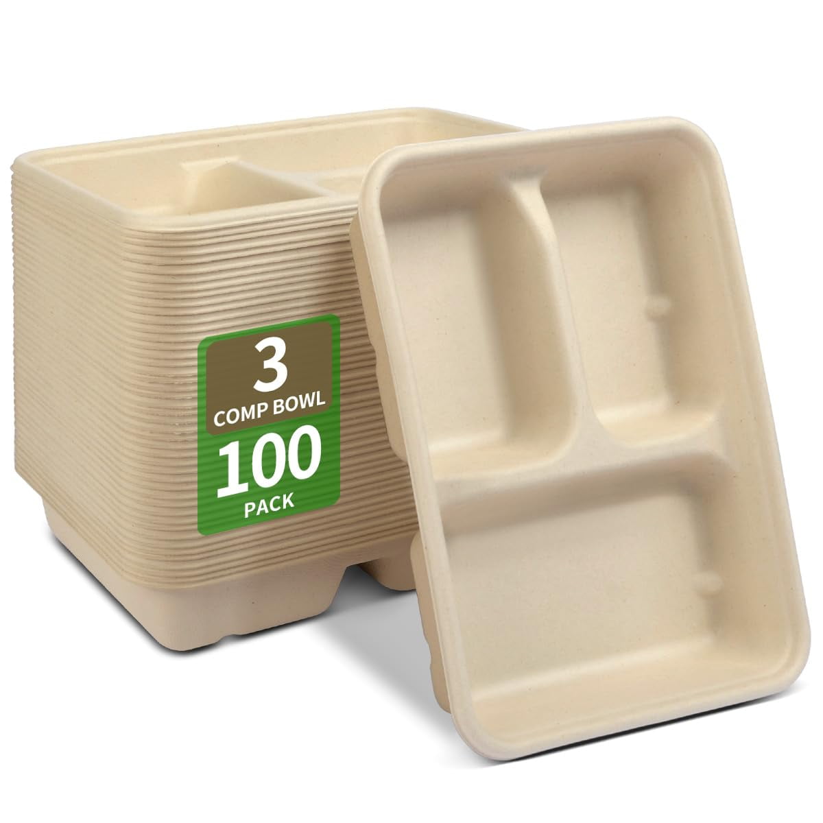 Bloomoom 100 Pack 3 Compartment Paper AFN1Bowls, Deep Disposable Lunch ...