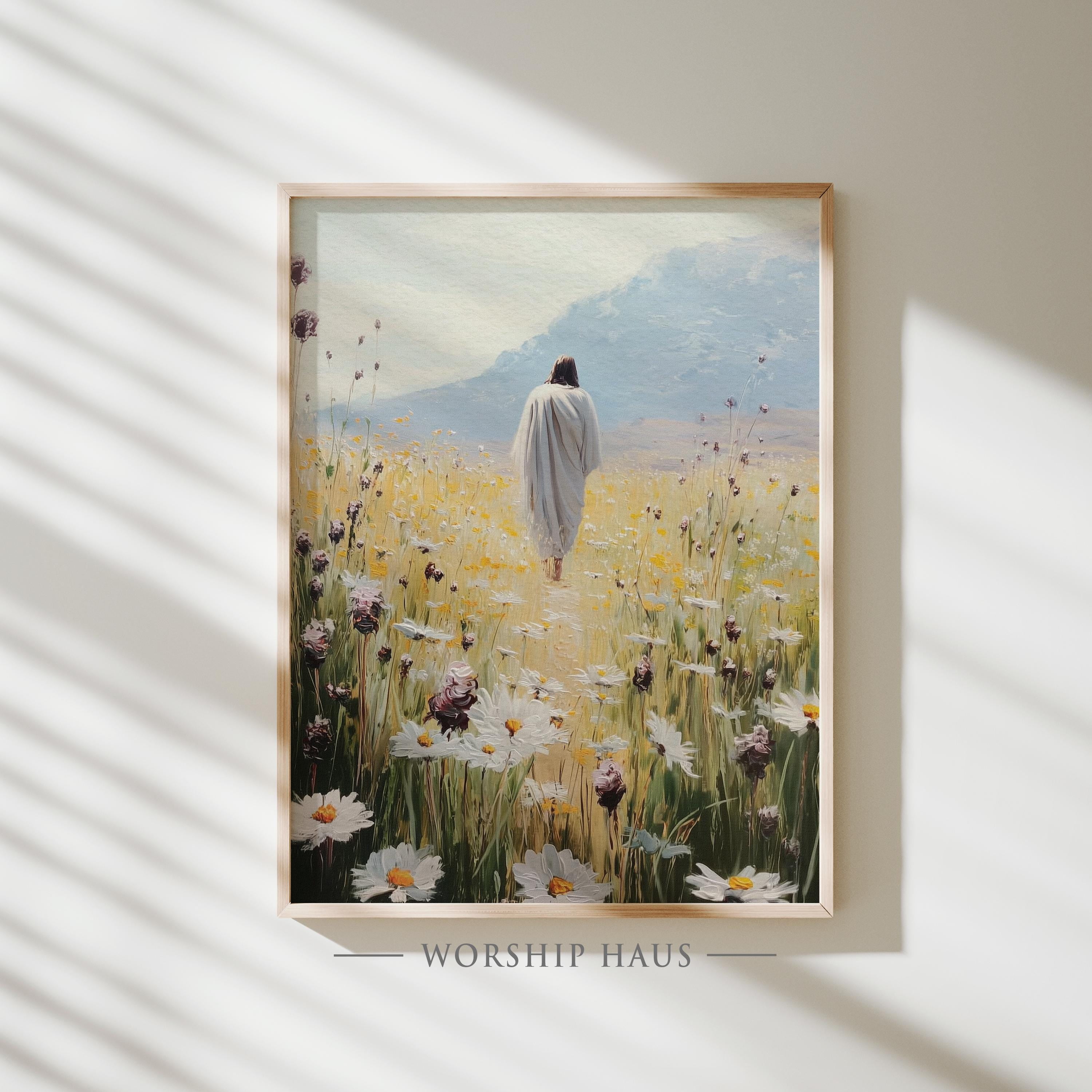 Blooms Of Grace Christian Jesus Walking In Wildflower Field Spring ...