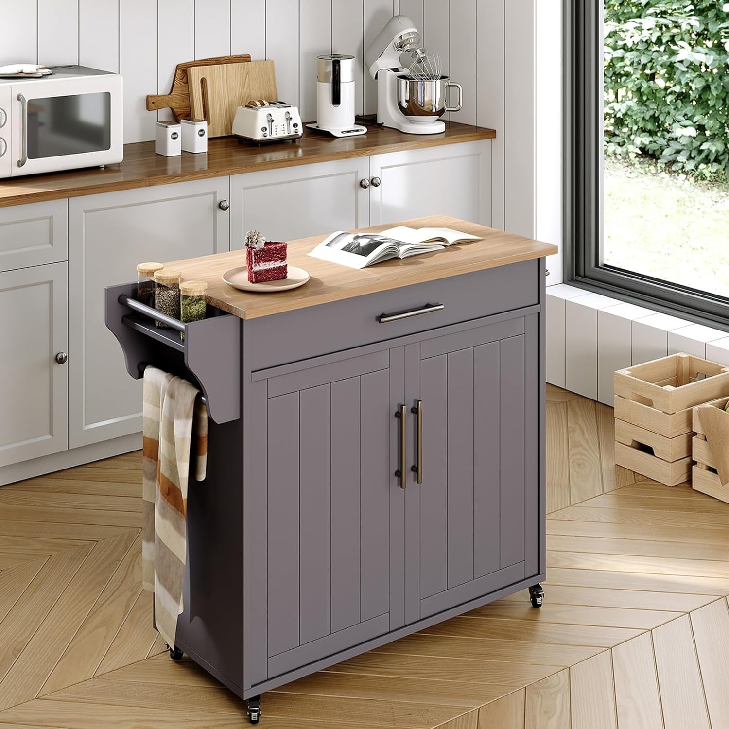 Soscana Kitchen Island Storage,Rolling Kitchen Island with Wheels ...