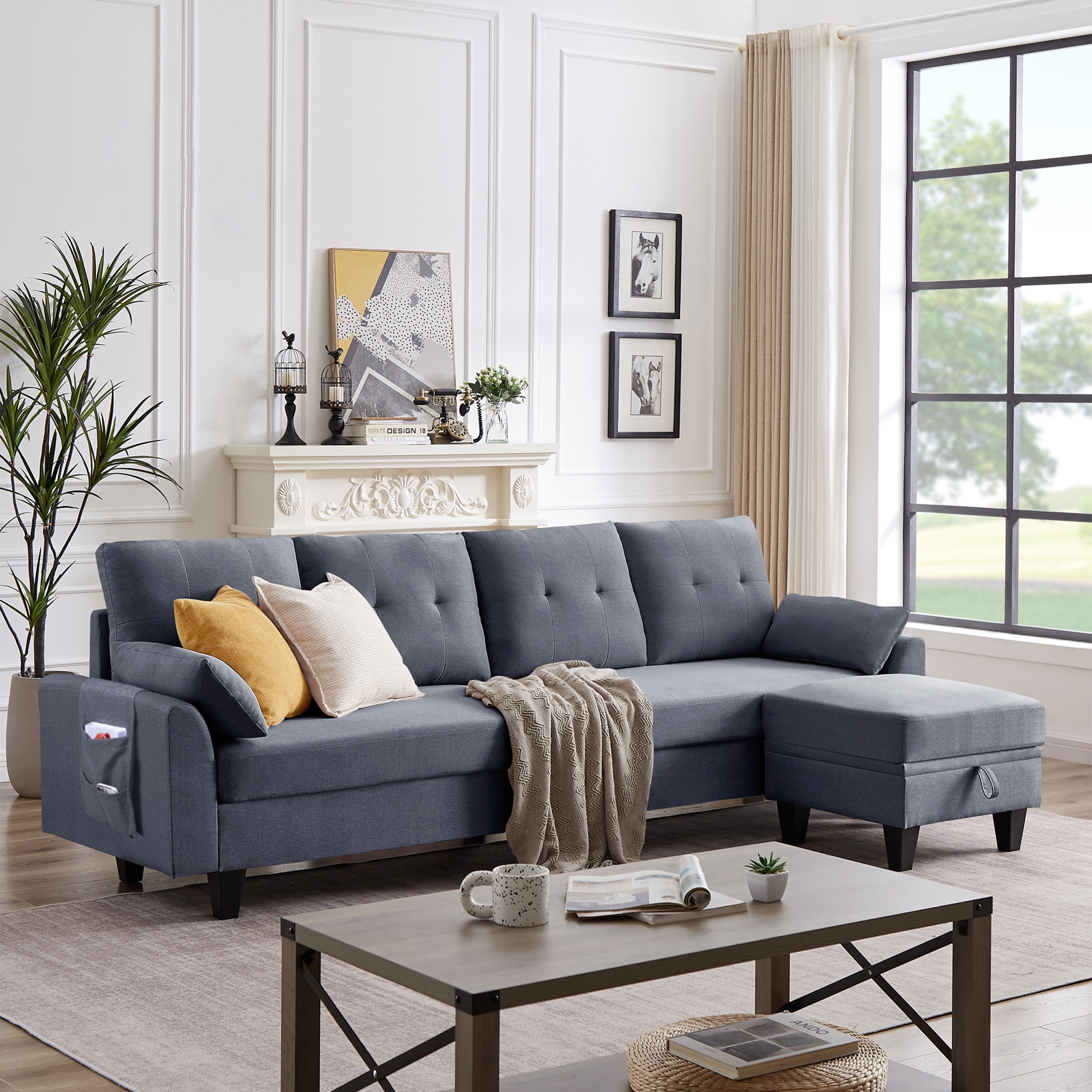 Bloomwhale 4-Seater L-Shaped Sectional Sofa with Storage Ottoman for ...