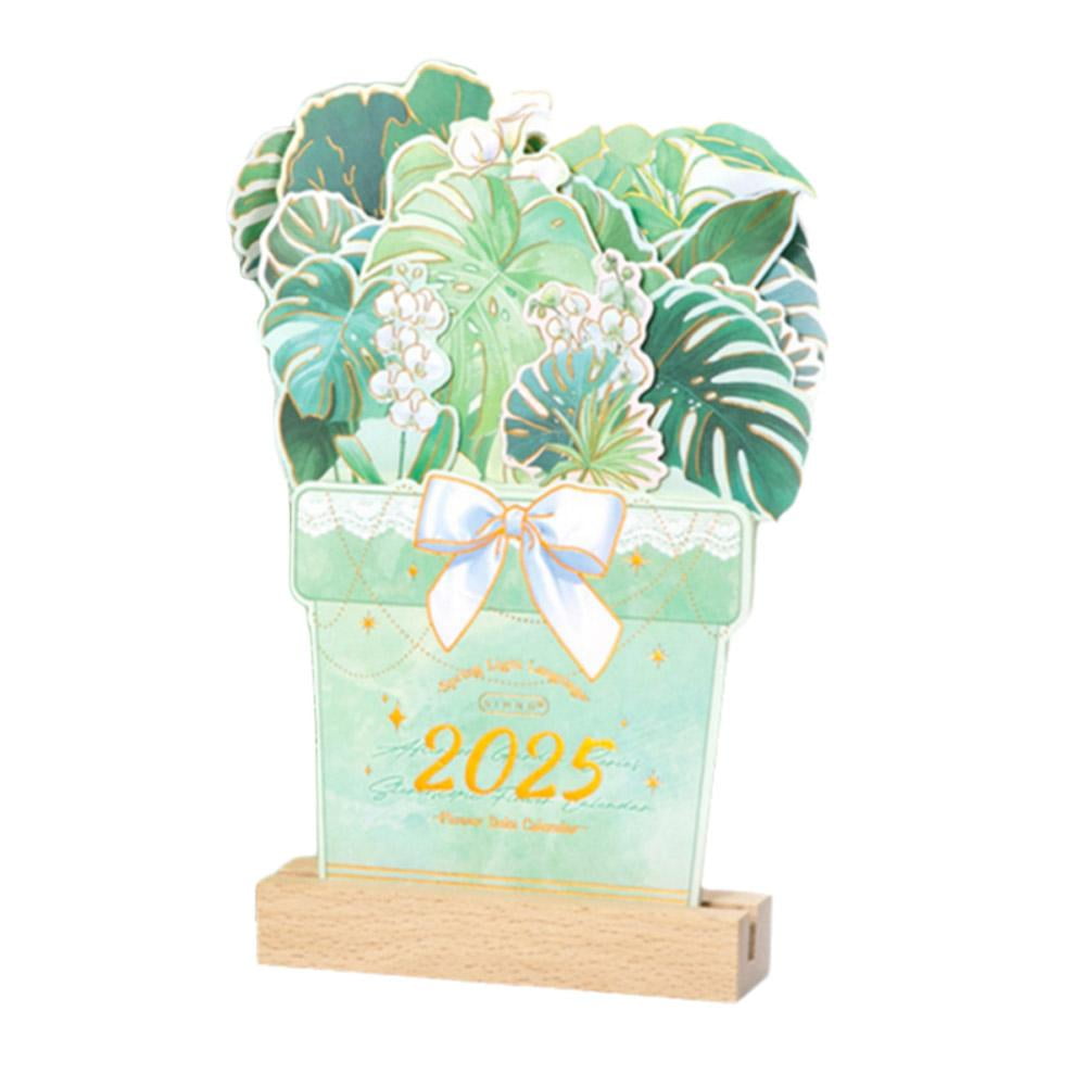 Bloomy Flowers Desk Calendar 2025,Floral Desktop Calendar with Wooden ...