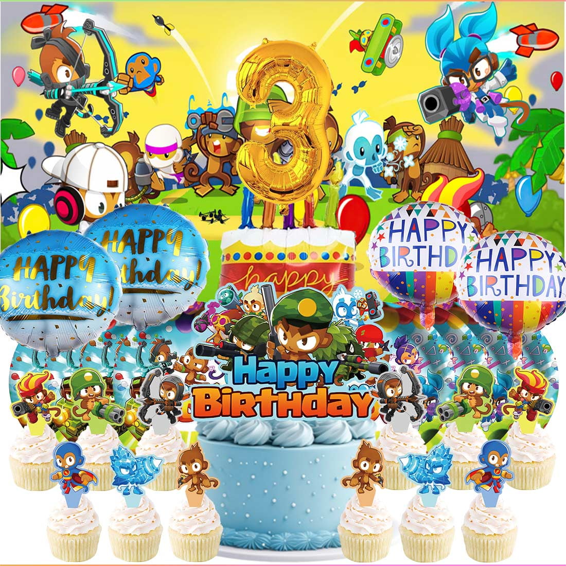 Bloons TD Tower Defense 3rd Tableware Balloons Cake Toppers Backdrop ...