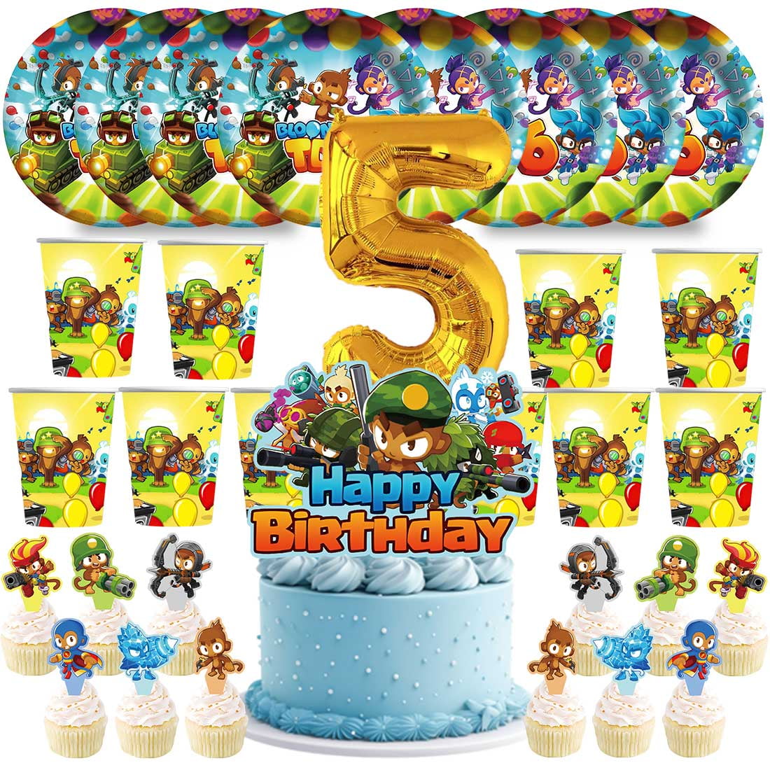 Bloons TD Tower Defense Birthday 5th Cups Party Supplies Plates Fans ...
