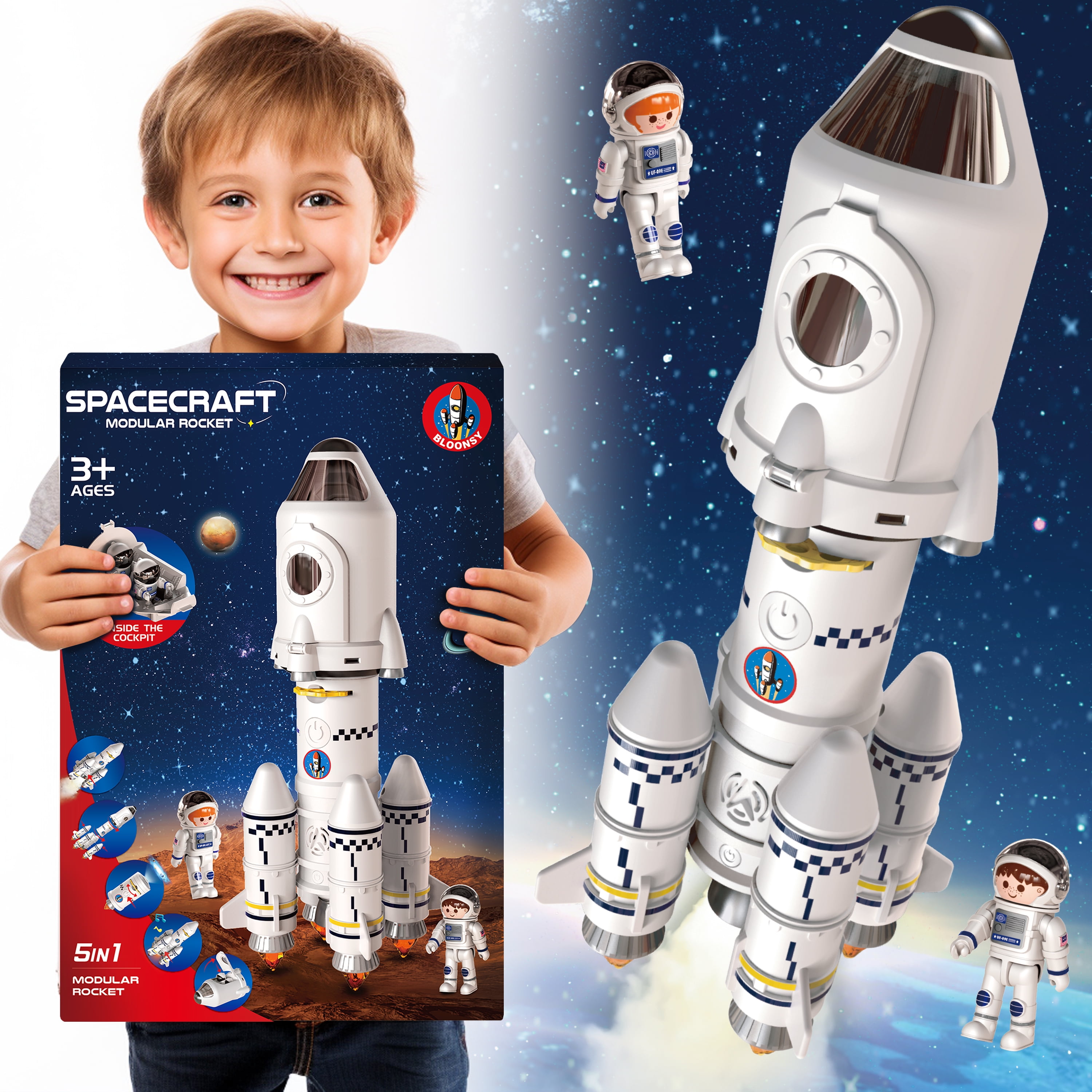 BLOONSY STEM Rocket Ship Toy | Fun Space Launch with Light | Ideal for ...