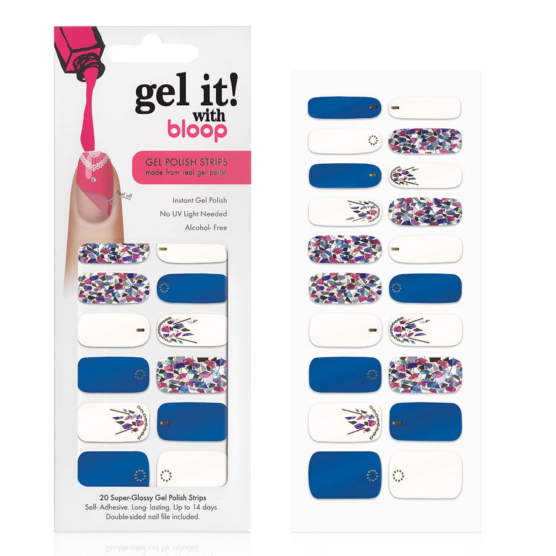 Bloop fully cured Real Gel Nail Polish Strips, Bejeweled Indigo, No UV/LED lamp needed, Gloss ...