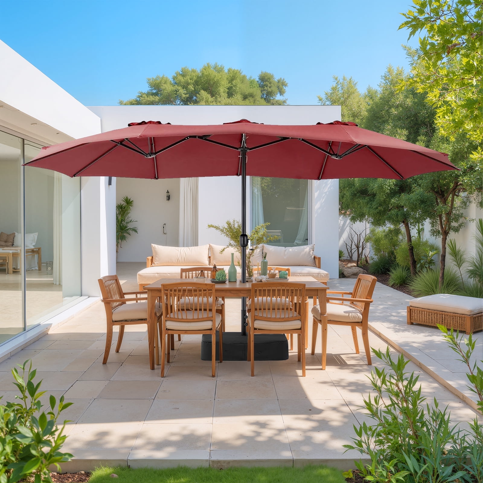 Blorly 15ft Large Patio Umbrella with Base Included, Rectangle Table ...