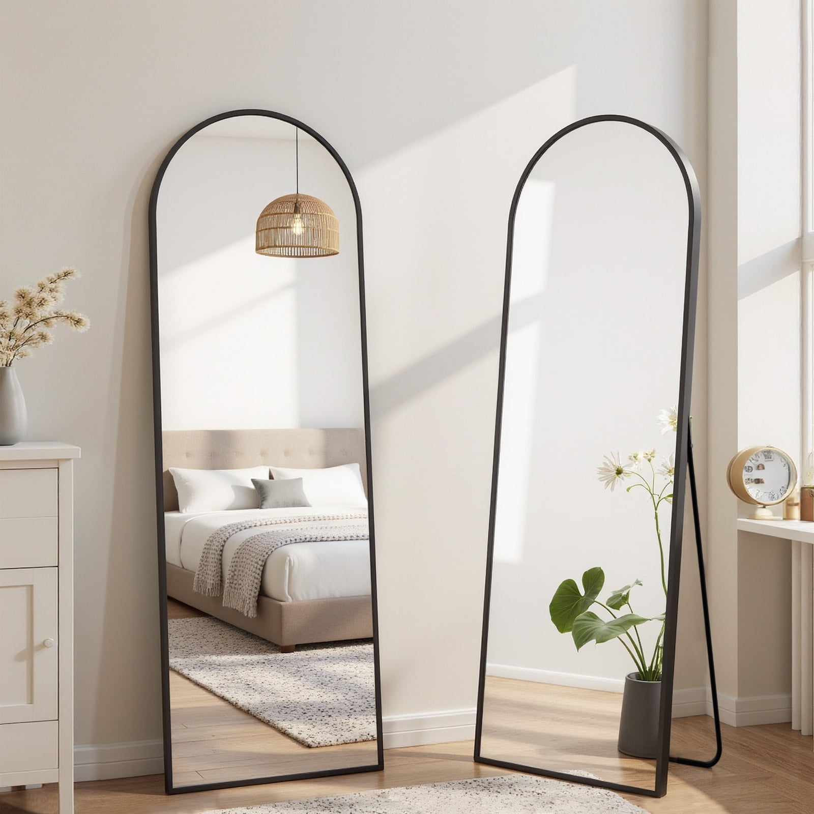 Blorly 21" x 64" Black Modern Arched Full Length Wall Mirror,Body Floor ...