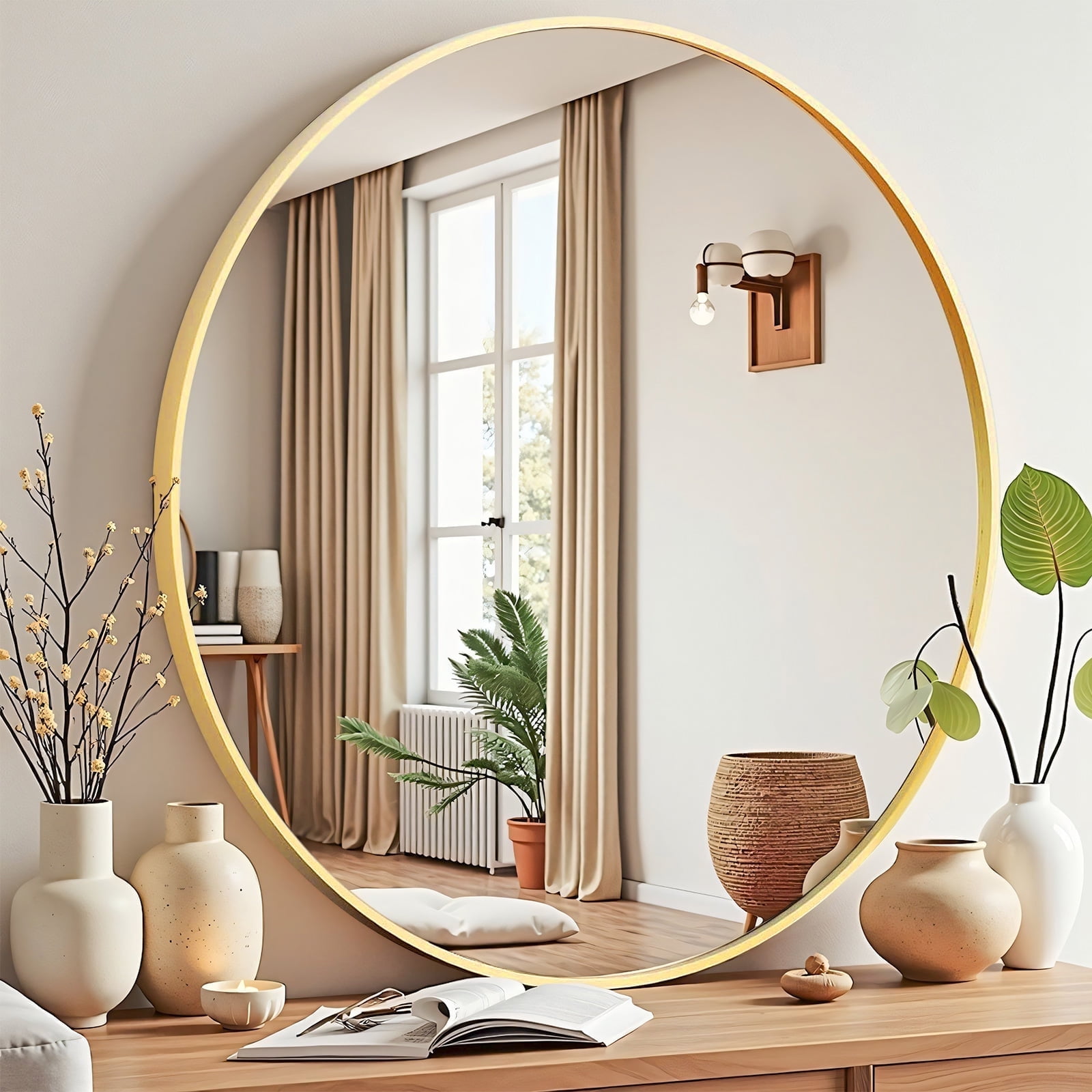 Blorly 24 inch Circle Wall Round Mirror for over Sink, Gold Metal Frame ...