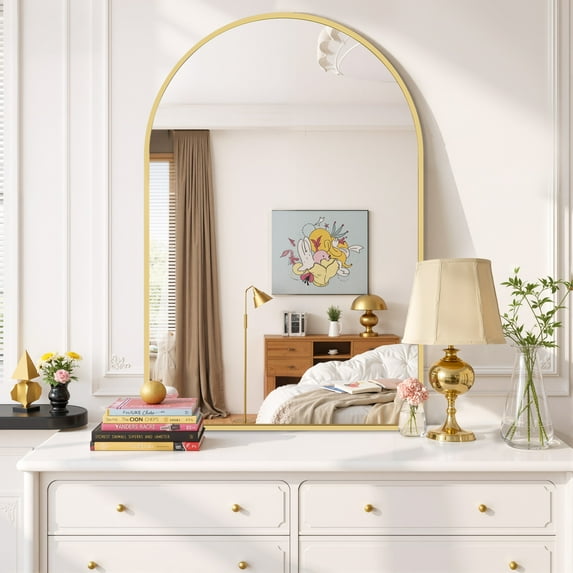 Blorly Bathroom Mirror, 26"X38" Inch Gold Wall Vanity Arch Mirror ...