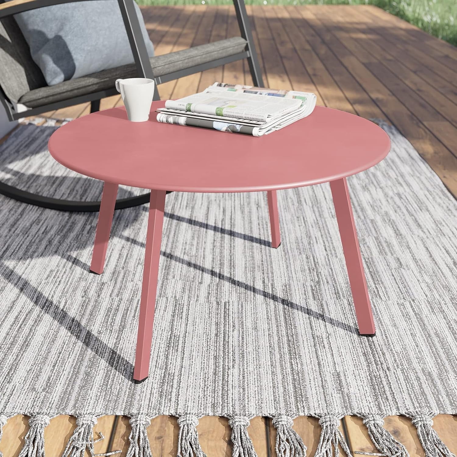 Blorly Round Steel Patio Coffee Table, Weather Resistant Outdoor&Indoor ...