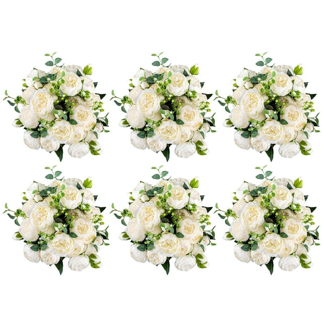 Blosmon Silk Faux Peonies, Artificial White Flowers for Wedding, Home ...