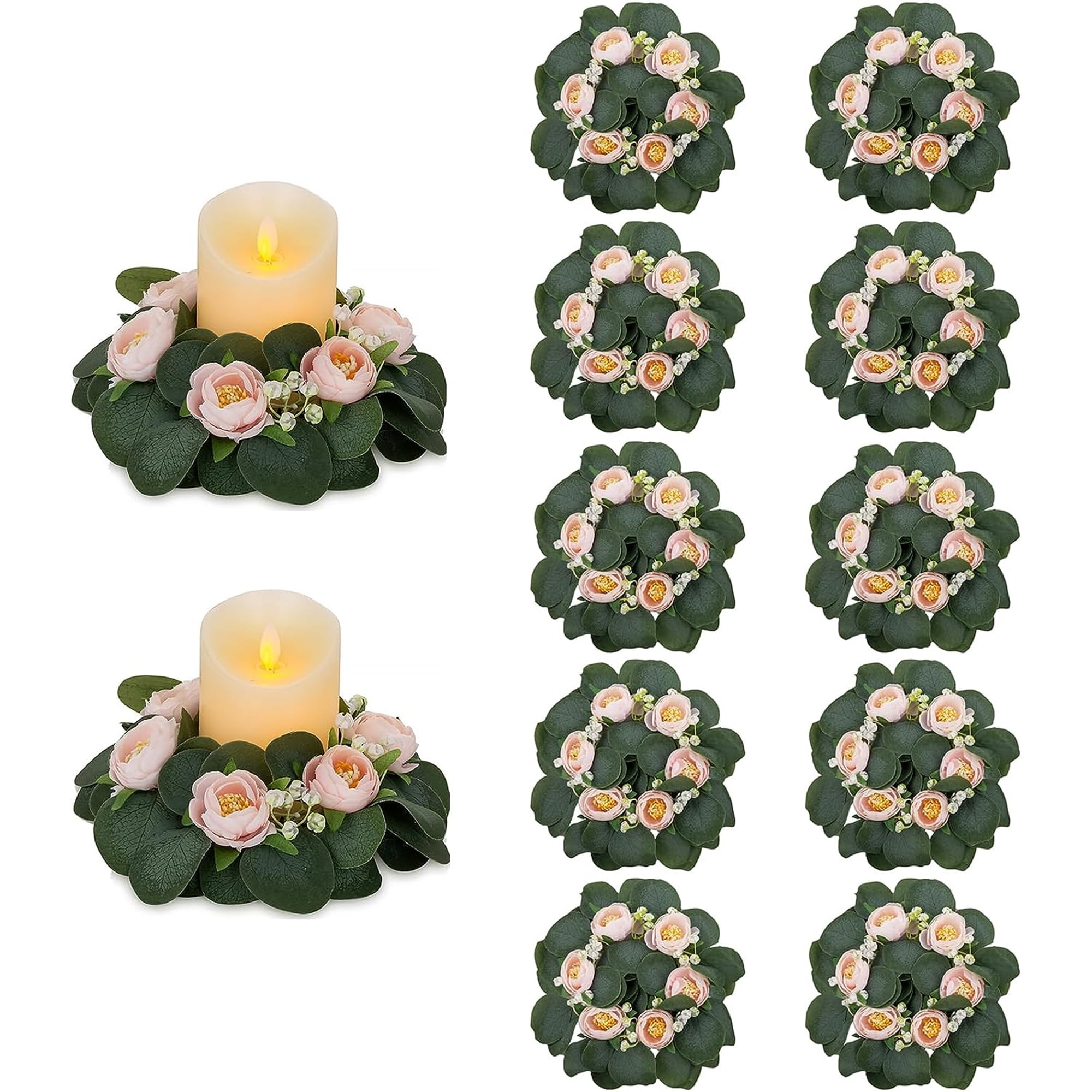 Blosmon Small Candle Rings Wreath 12 Pcs Mini Artificial Pink Peony ...