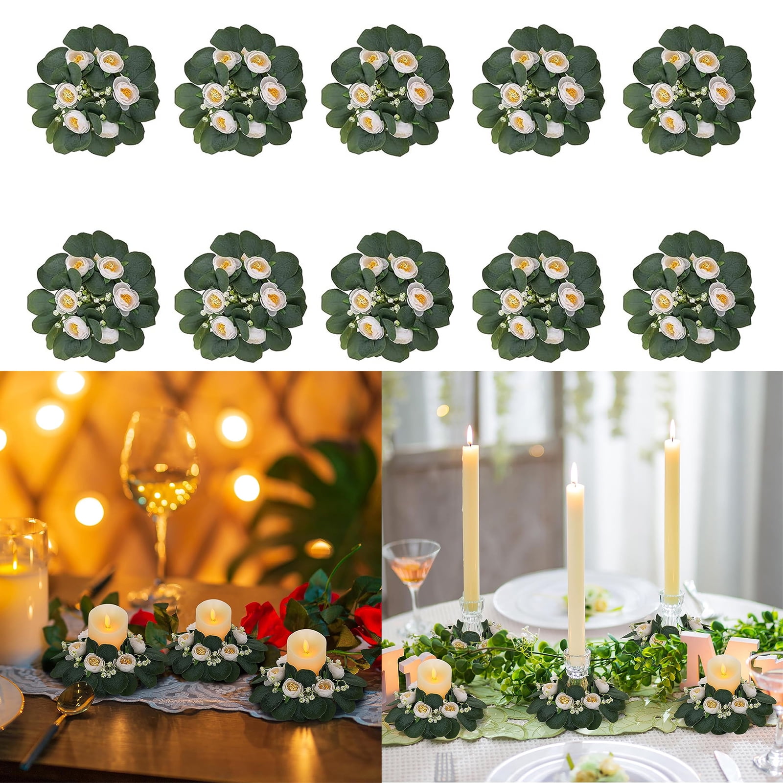 Blosmon Small Candle Rings Wreath 12 Pcs Mini Artificial White Peony ...