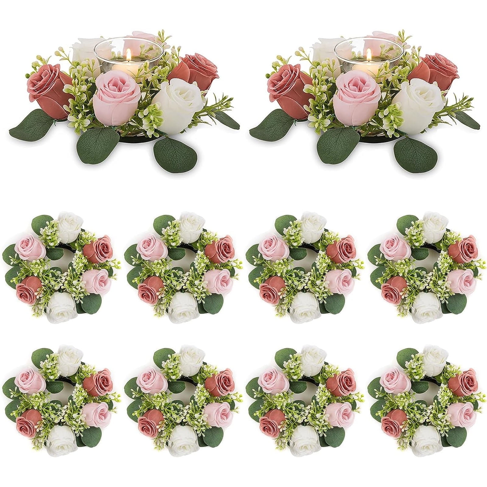 Blosmon Small Candle Rings Wreaths 10 Pcs 2.9 inch Inner Diam Dusty ...