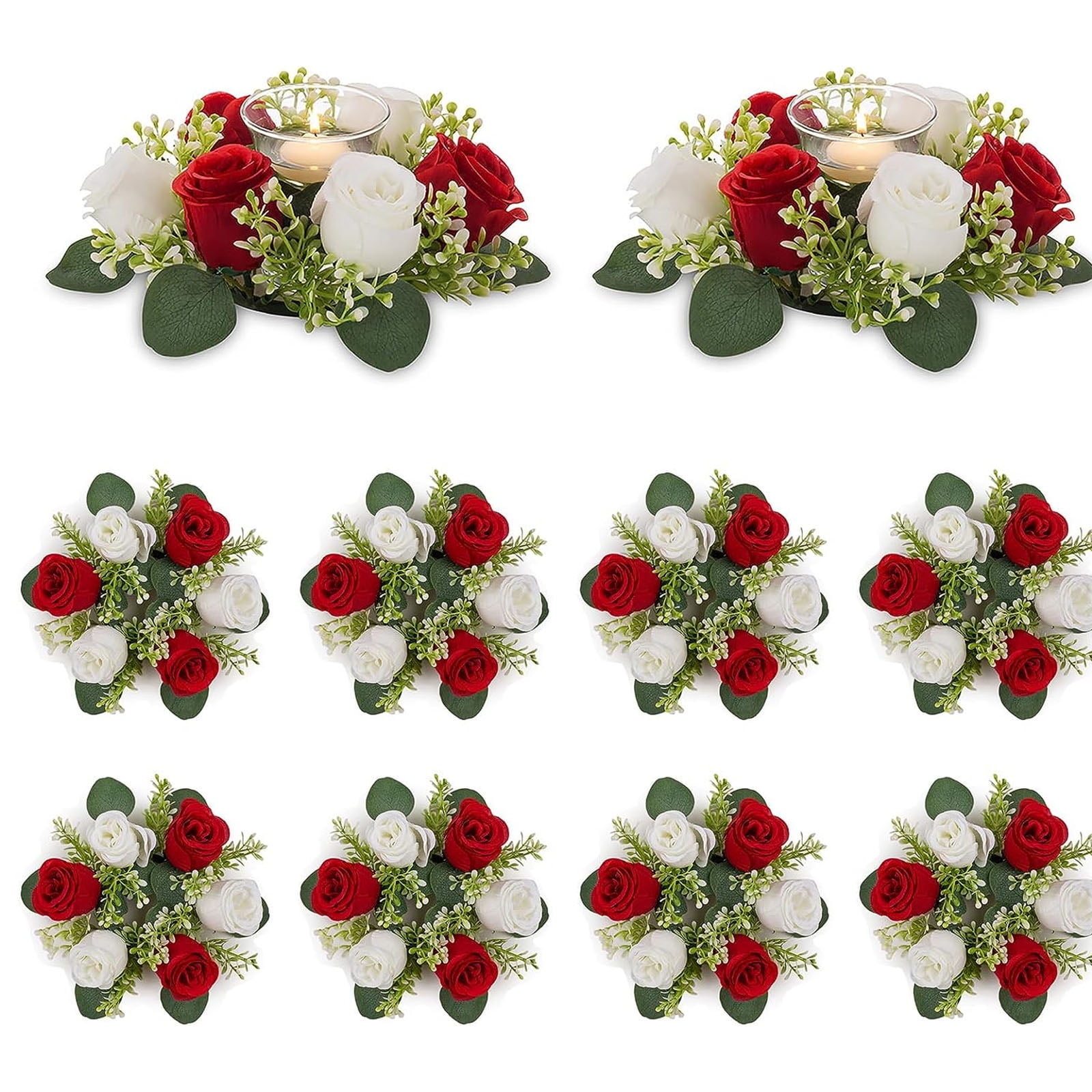 Blosmon Small Candle Rings Wreaths 10 Pcs 8.66" Burgundy & White ...