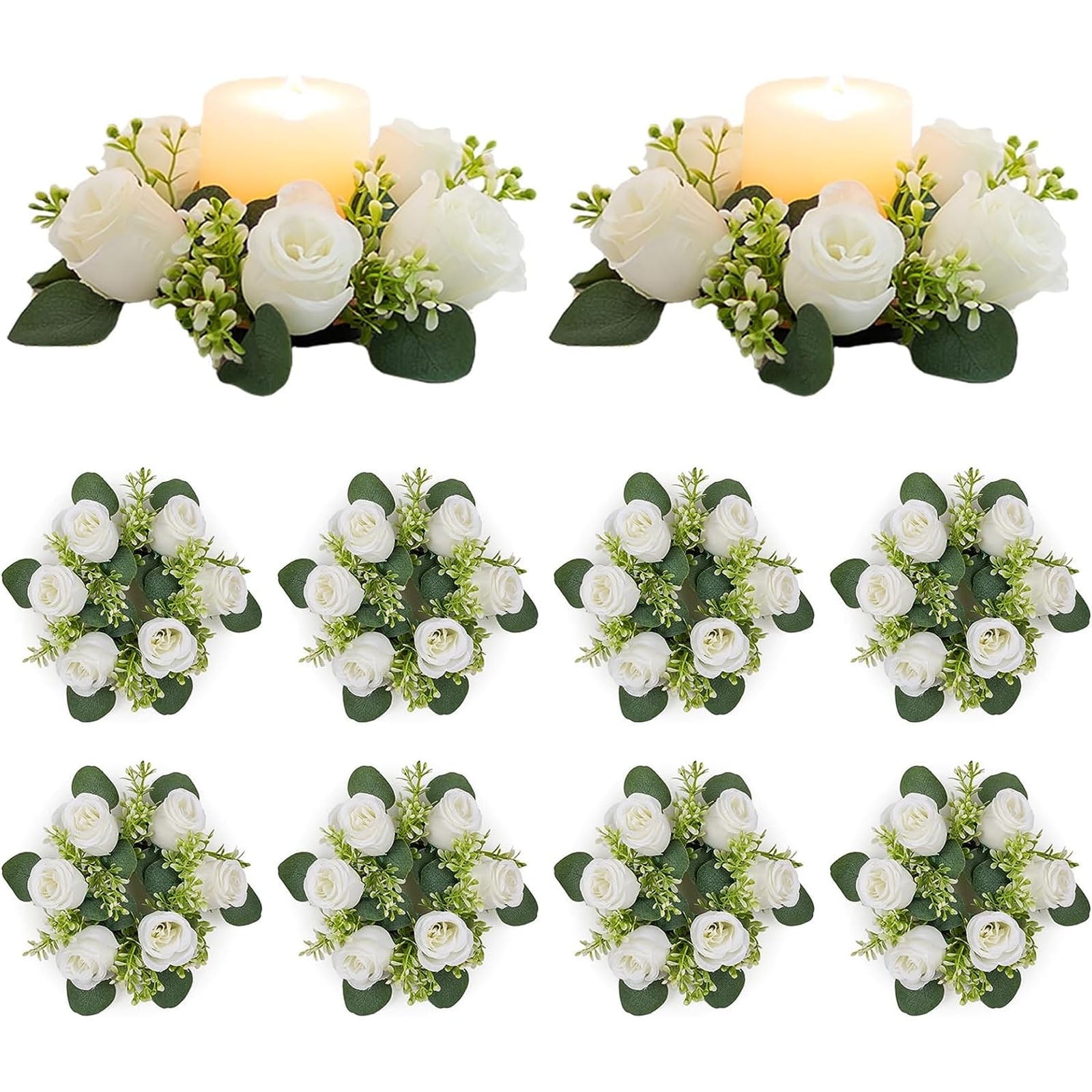 Blosmon Small Candle Rings Wreaths 10 Pcs 8.66" White Artificial ...