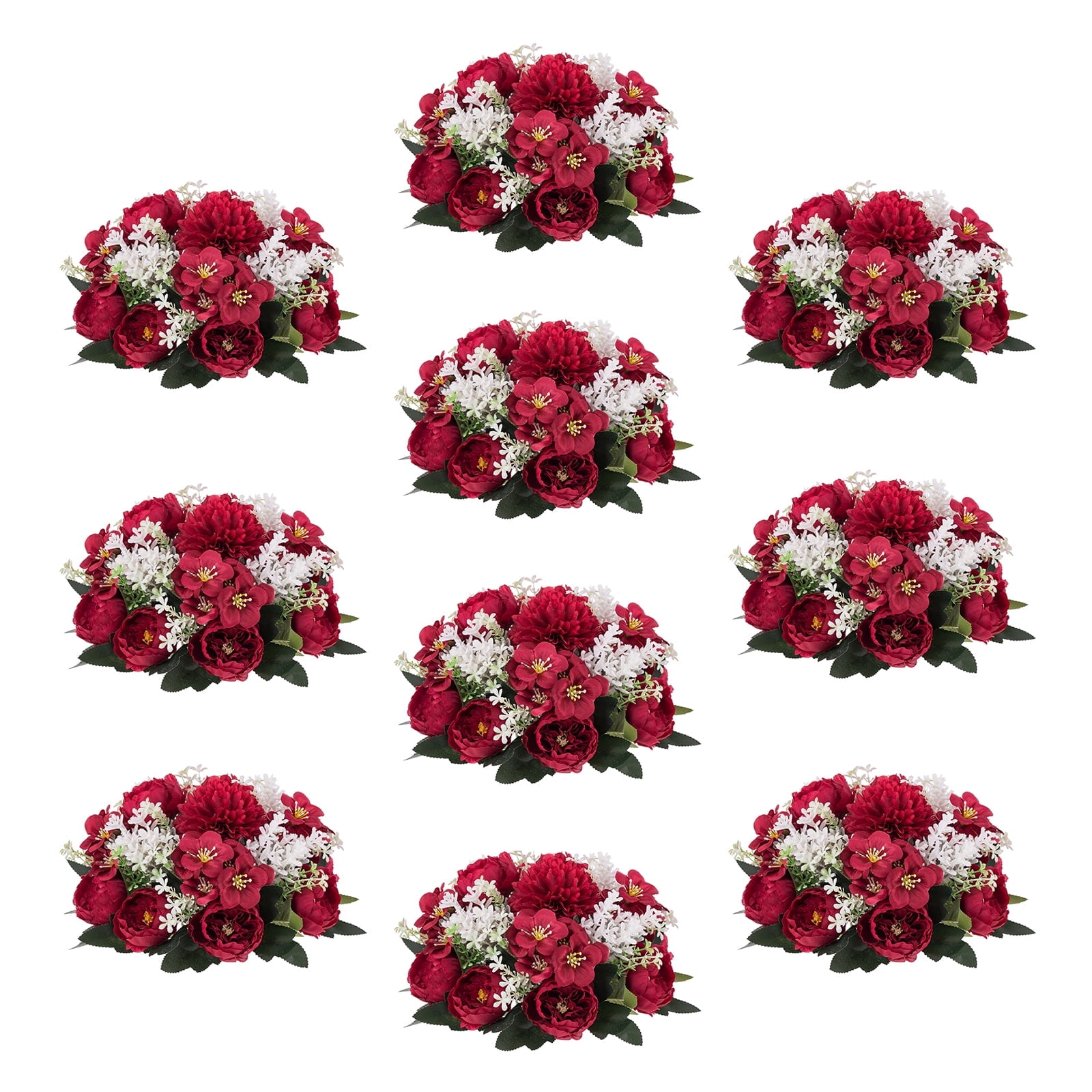 Blosmon 10-Pack Burgundy Artificial Wedding Flowers, DIY Decorative ...
