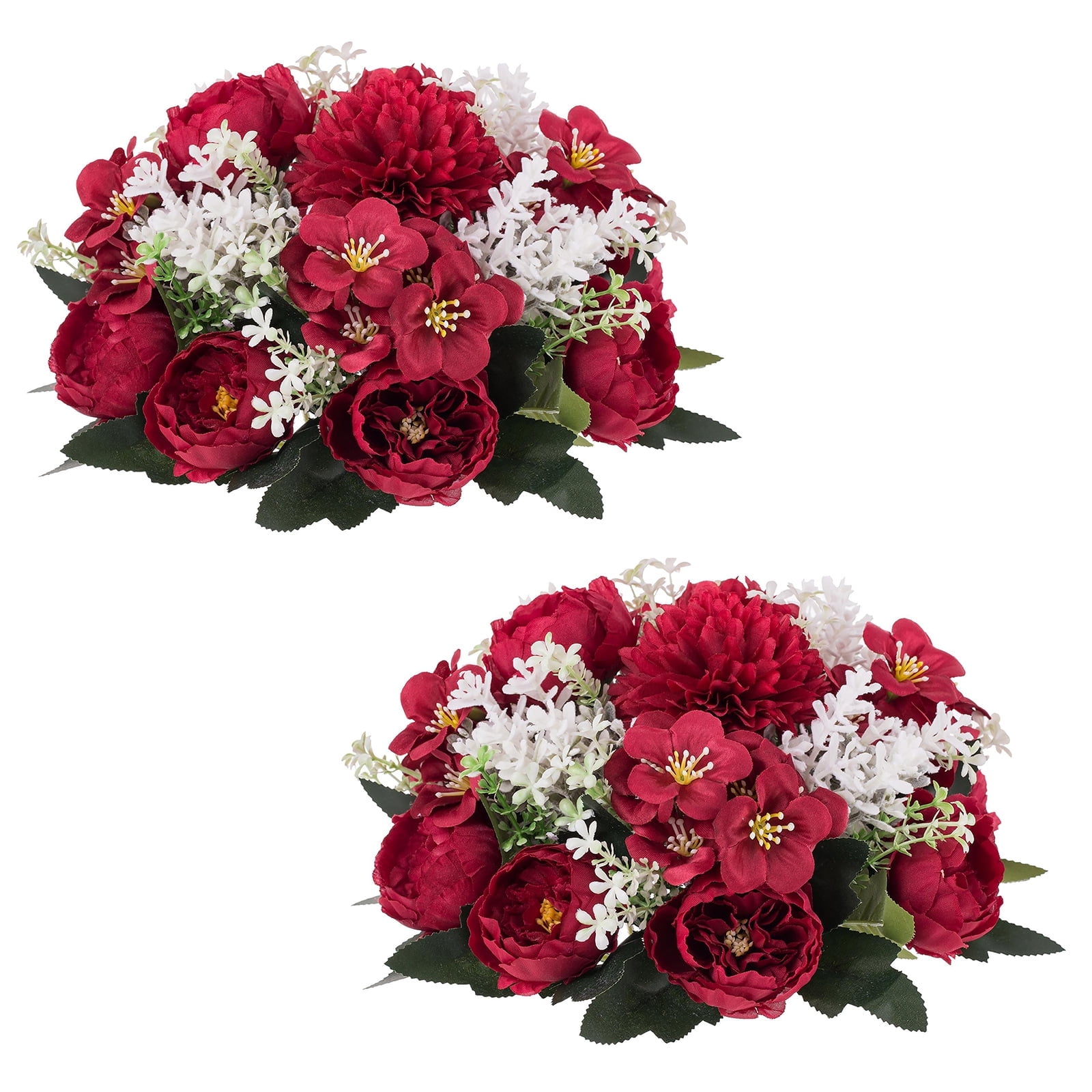 BLOSMON Artificial Flowers for Centerpieces, Set of 2 Burgundy Silk ...