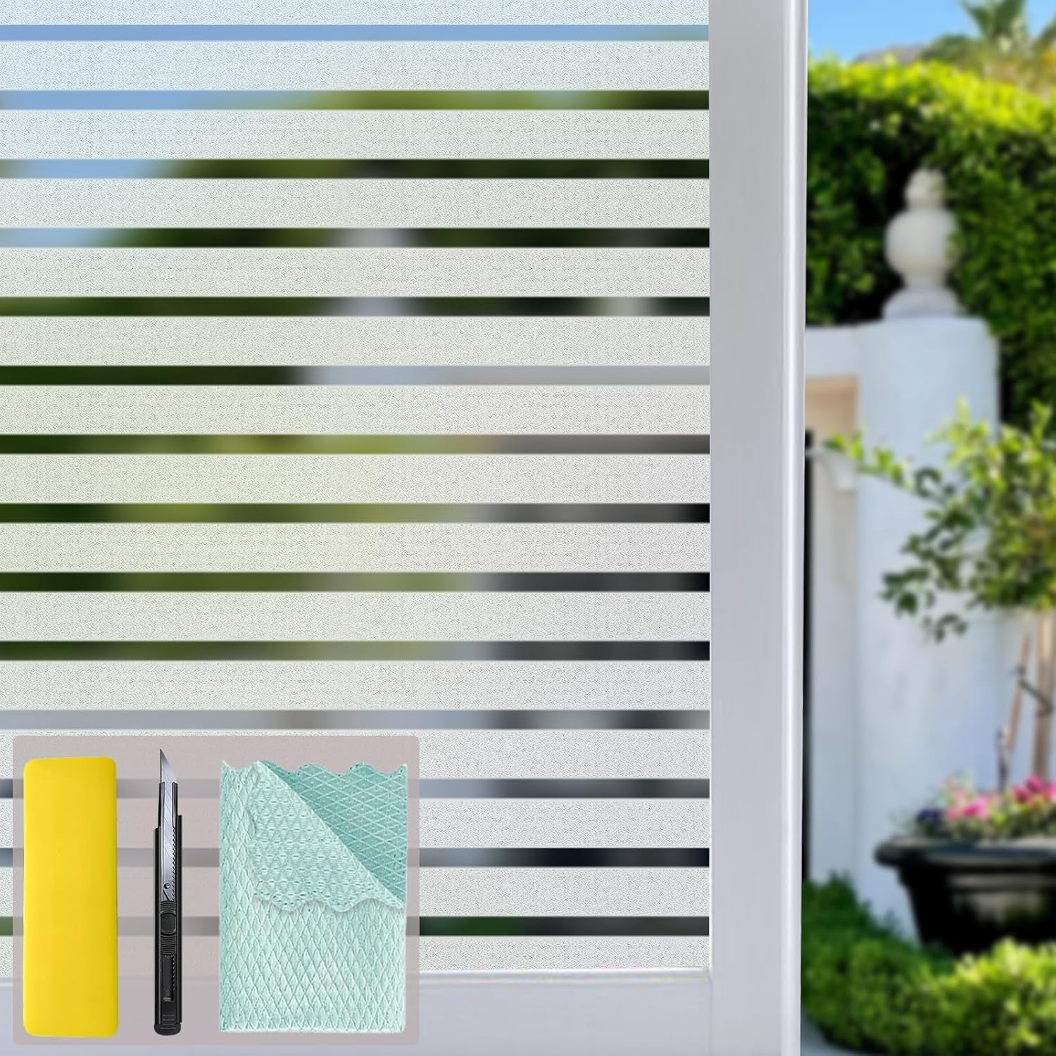 Bloss Window Film Striped Decal Non-Adhesive Privacy Film, Vinyl Glass ...