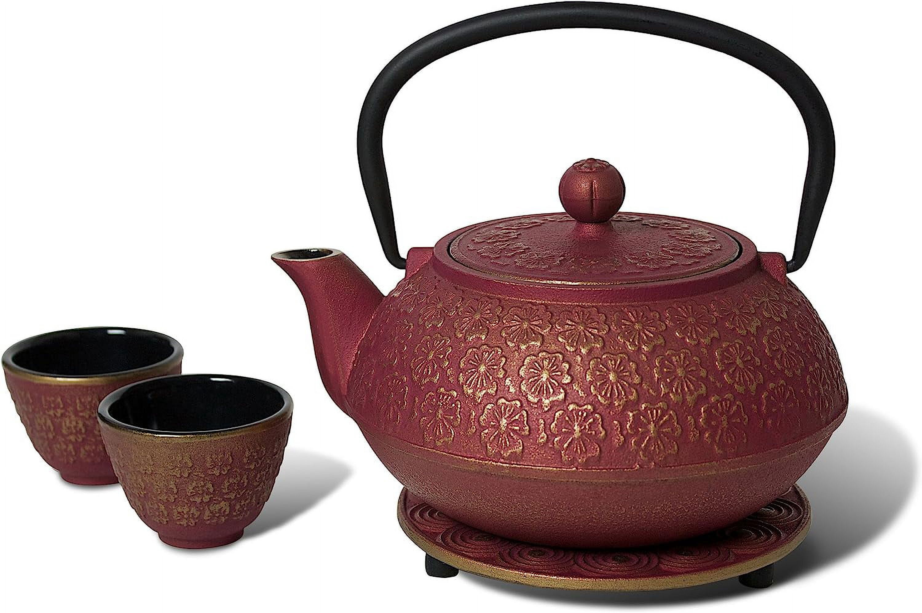 Blossom 34-Ounce Cast Iron Teapot and Teacup Set w/ Strainer and Trivet ...