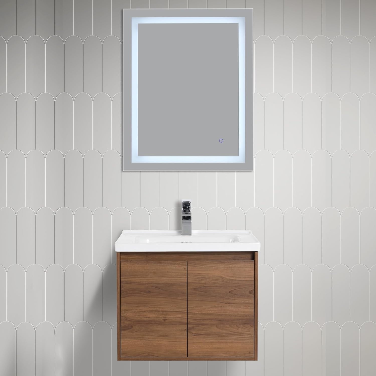 Blossom Bern 24" Wall Mounted Vanity, Brown Walnut, Ceramic Sink, Soft ...