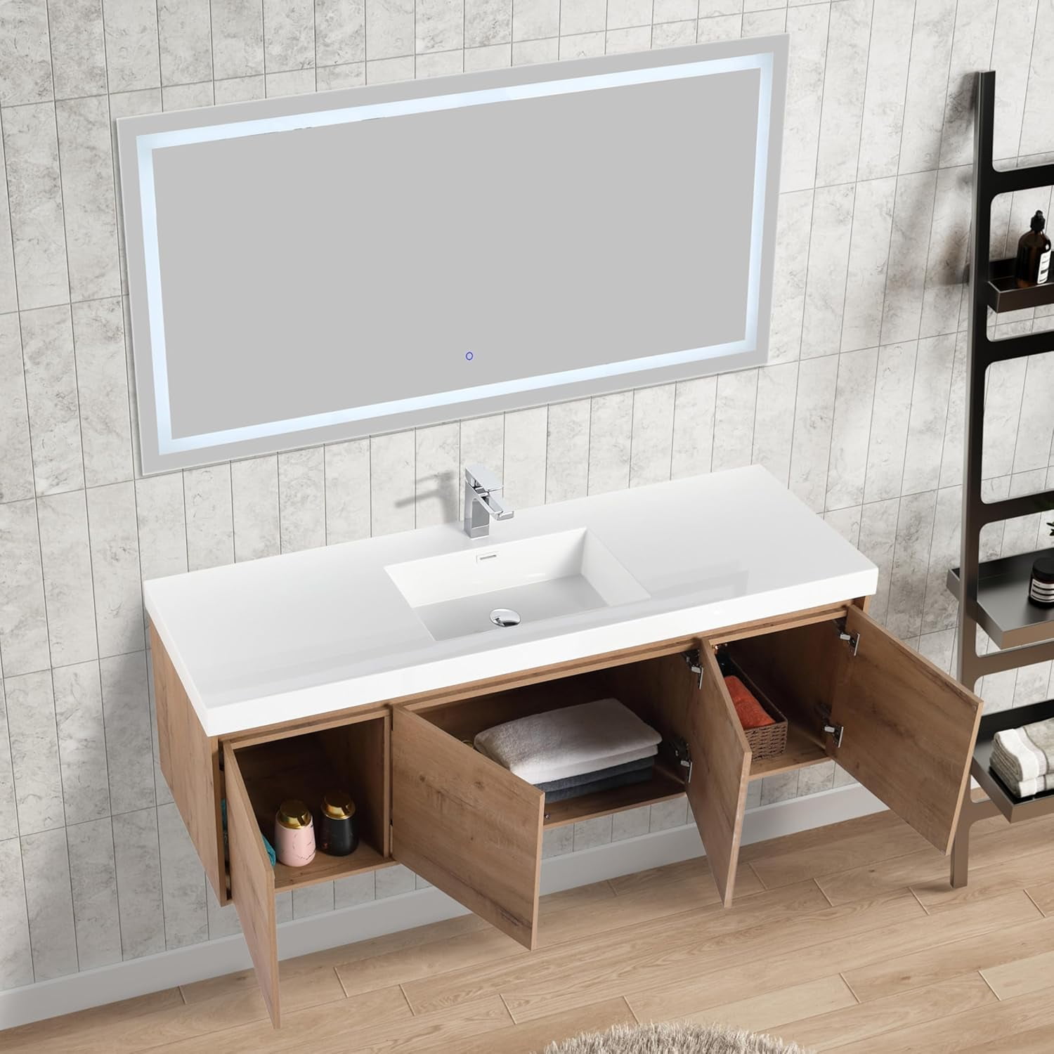 Blossom Bern 60" Floating Vanity, Acrylic Sink, Soft-Close Doors, Space ...