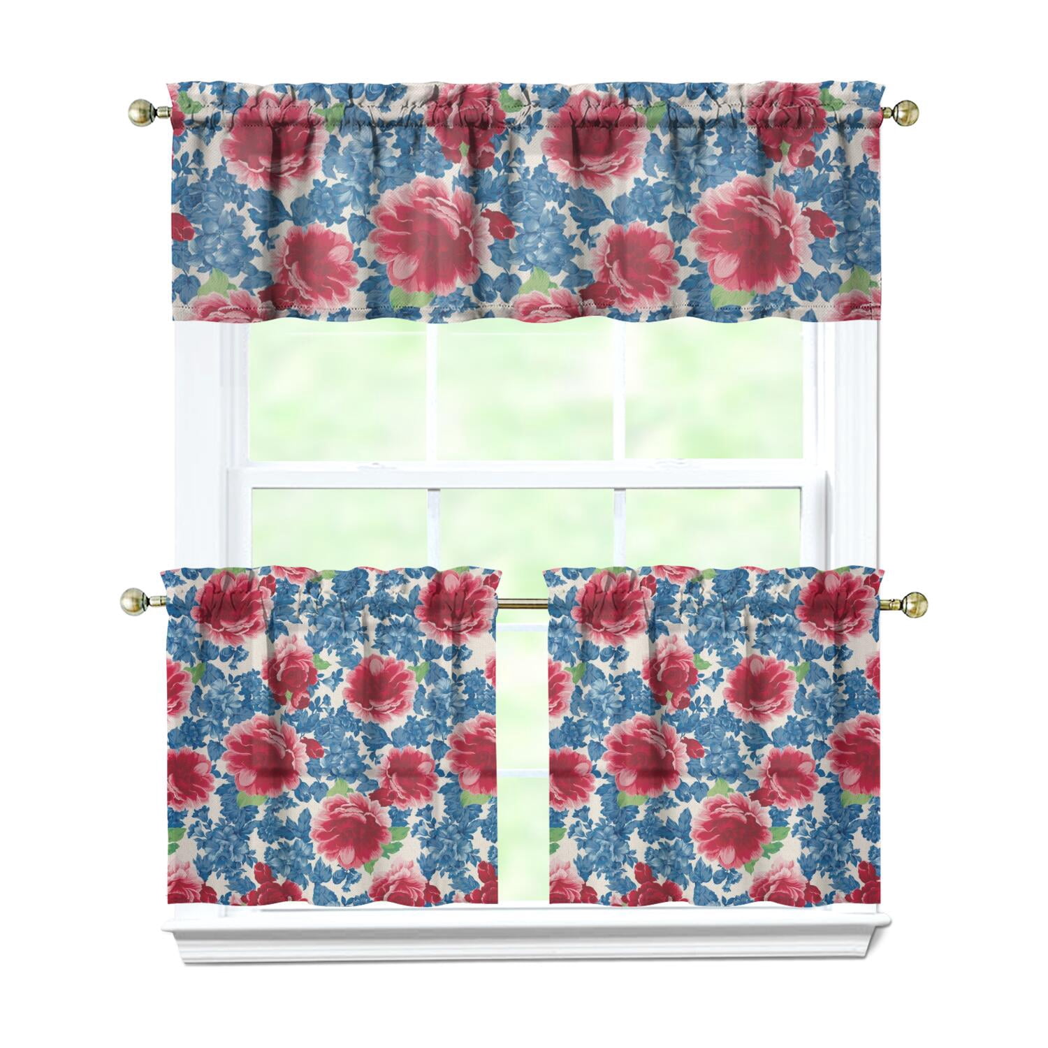 Blossom Botanical Floral Kitchen Curtains Set Bloom Butterfly Garden ...