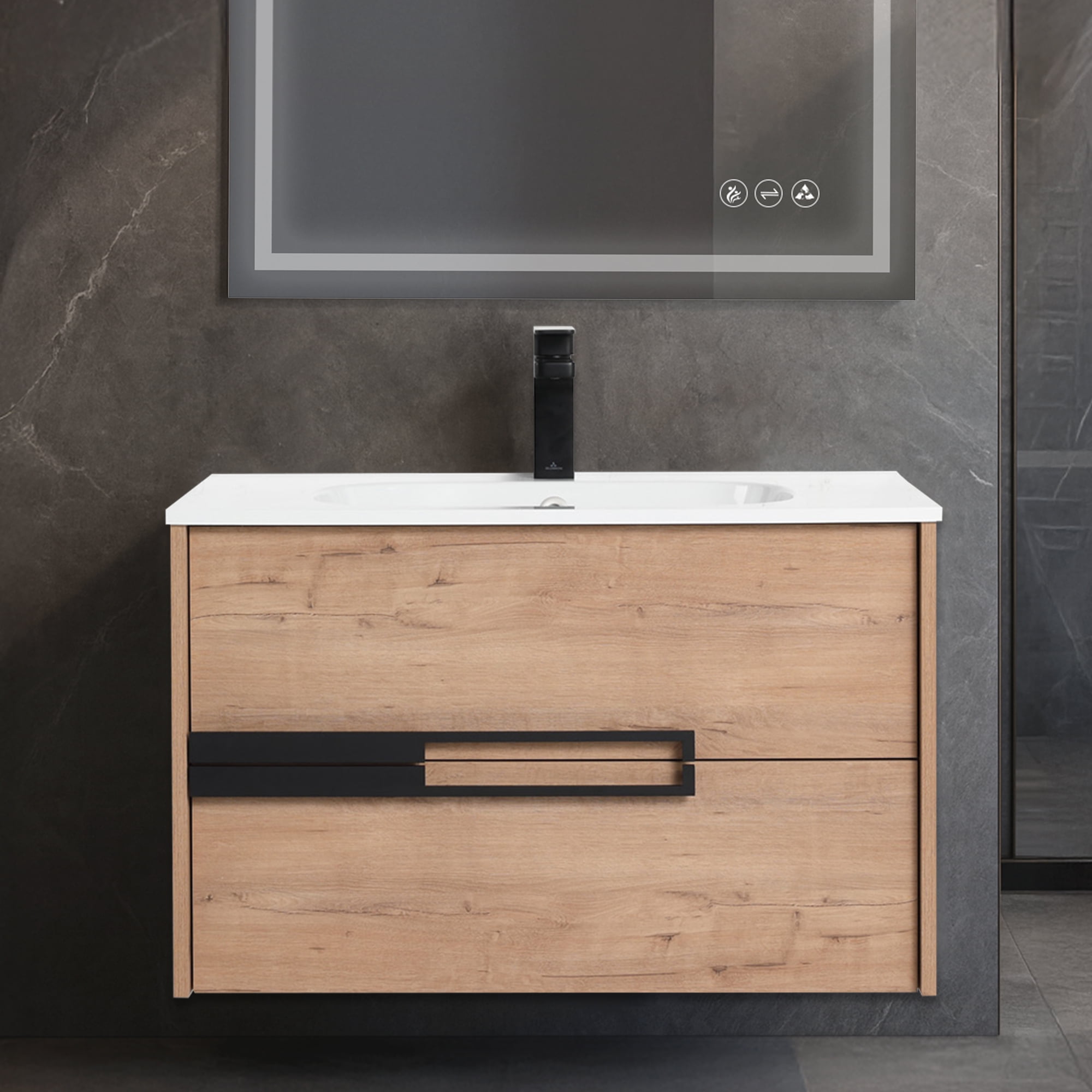 Blossom Brest 30" Classic Oak Floating Vanity w/ SMC Sink & Soft-Close ...