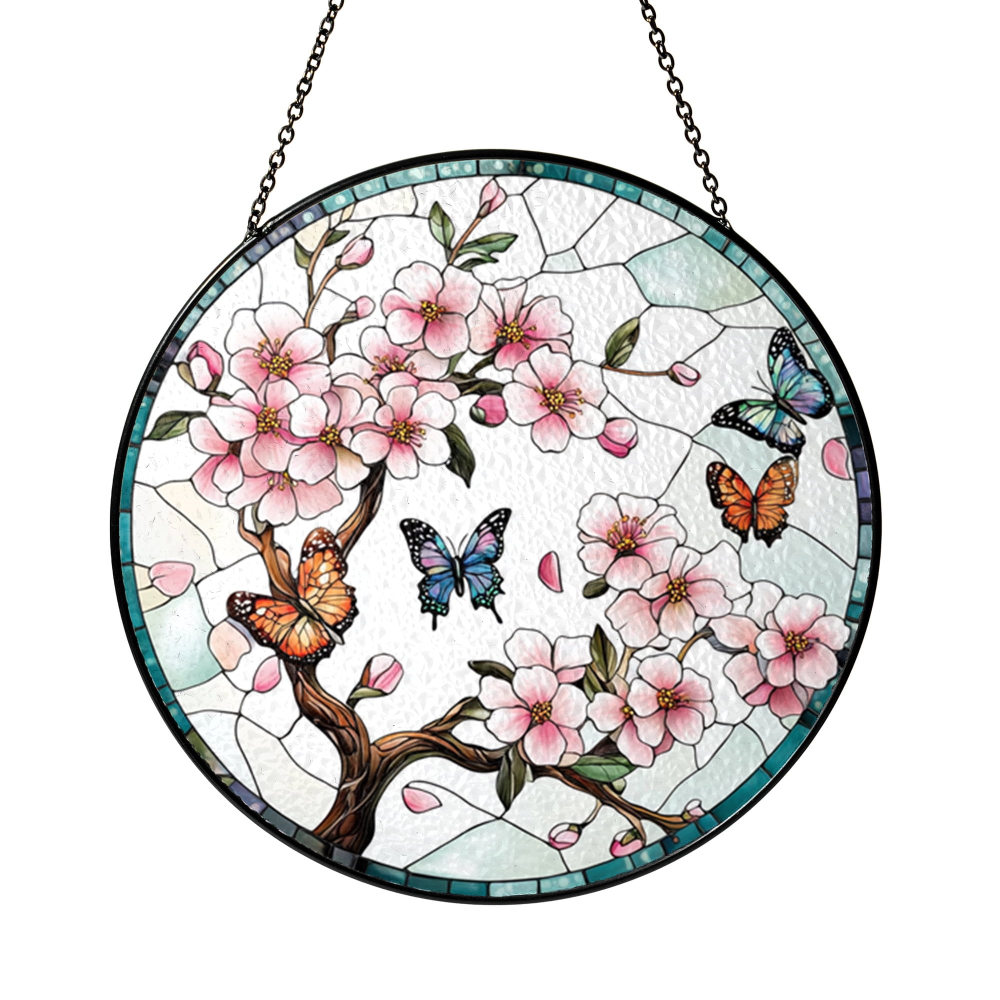 Blossom Butterfly Stained Glass Style Suncatcher, Decorative Floral ...