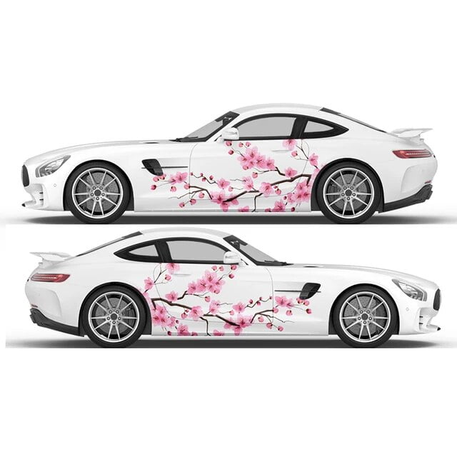 Blossom Car Tuning Sticker Side Graphic Pink Cherry Blossom Paint Vinyl ...
