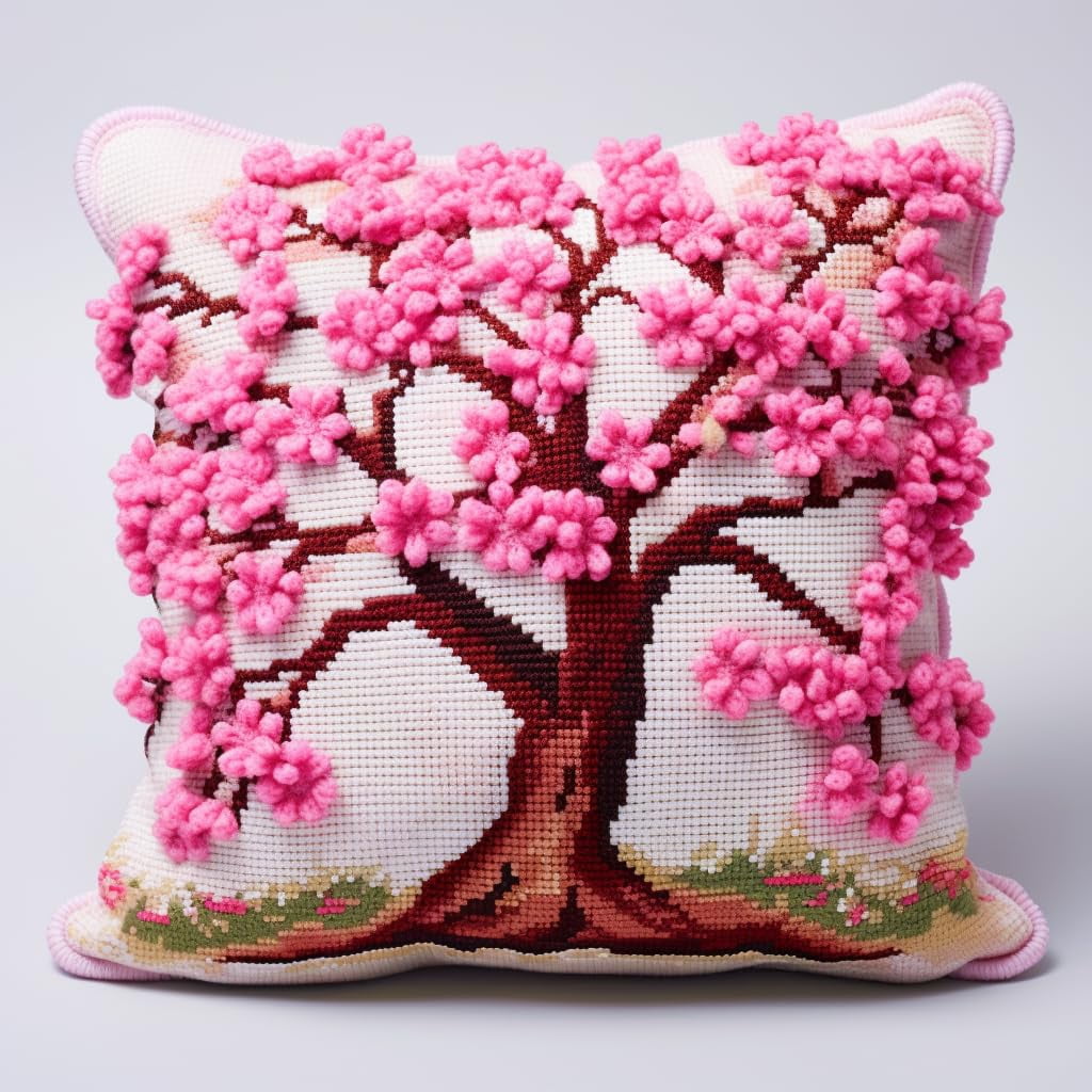 Blossom Cherry Tree Latch Hook Pillow Kits Printed Embroidery ...
