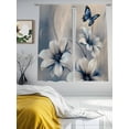 Blossom Floral Blue Butterfly Chiffon Sheer Curtains 63 Inches Long ...