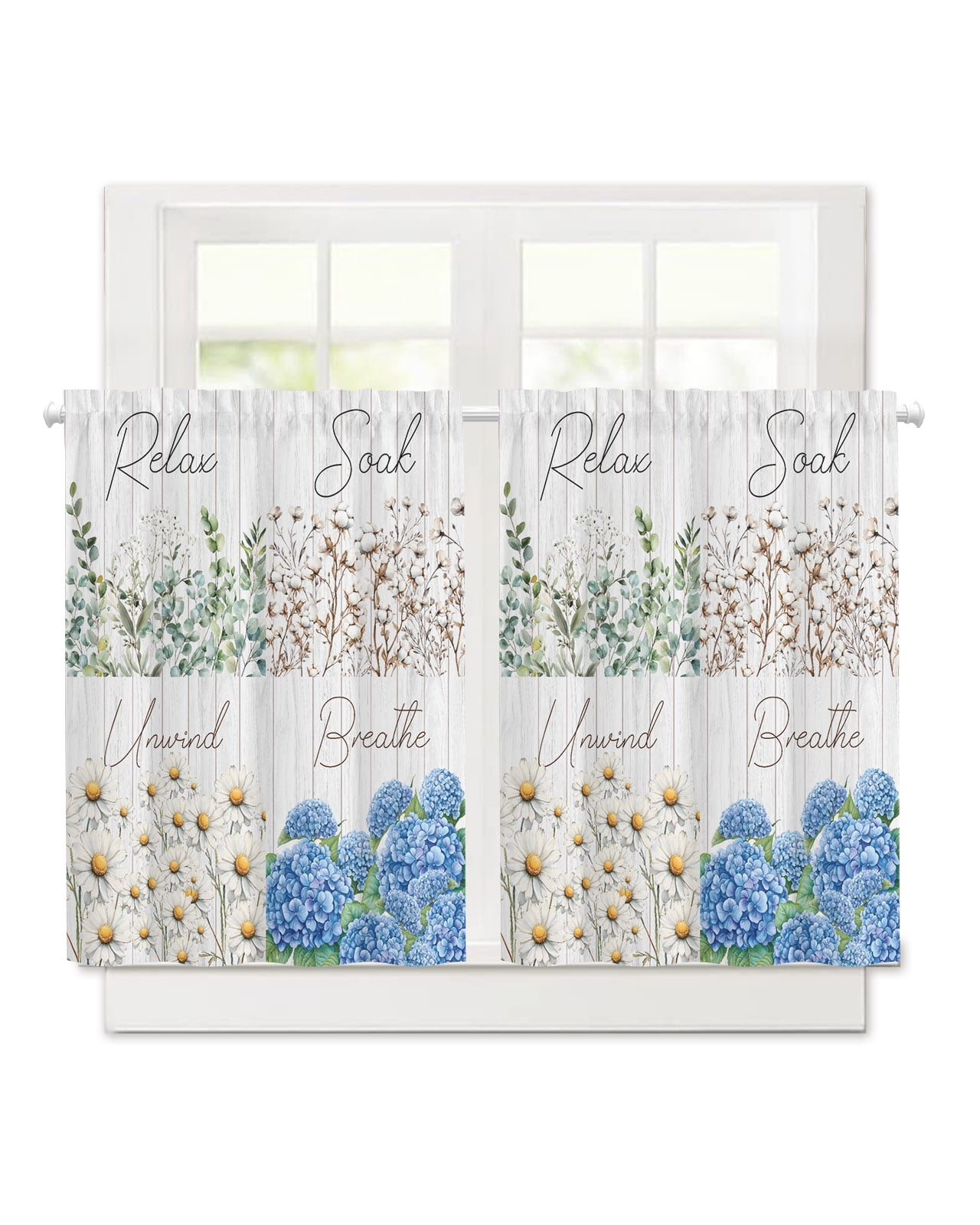 Blossom Floral Cotton Eucalyptus Short Blackout Curtains 36 Inch Long ...