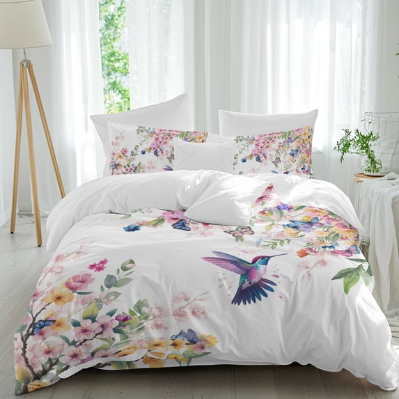 Blossom Floral Hummingbird Full Size Bed Set,Butterfly Blossom Flower ...