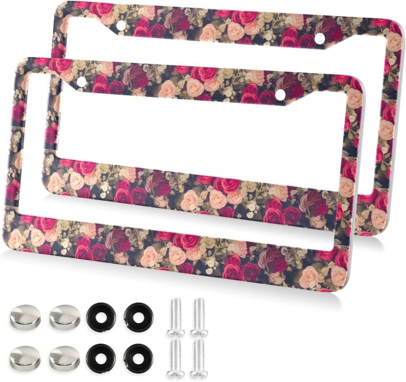 Blossom Floral Red License Plate Frame, Decorative Aluminum Car Tag ...
