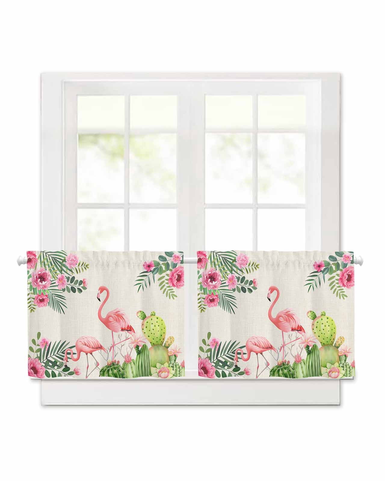 Blossom Flower Flamingo Cactus Short Blackout Curtains 24 Inch Long ...