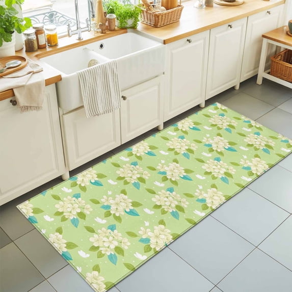 Blossom Flower Green Teal Rectangle Rug 2'x6' Seamless Spring Flower ...