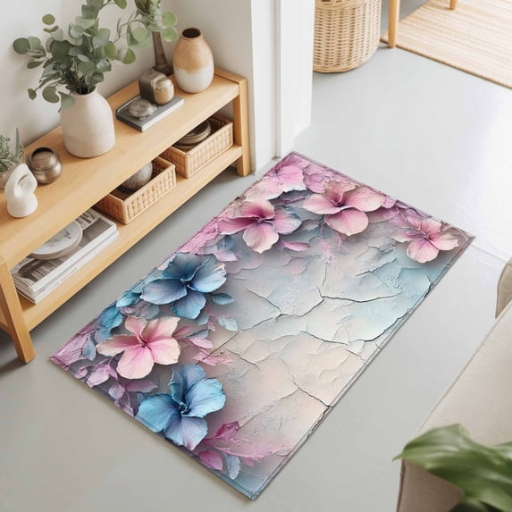 Blossom Flower Retro Mottled Wall Rectangle Area Rug 2x3ft,Living Room ...