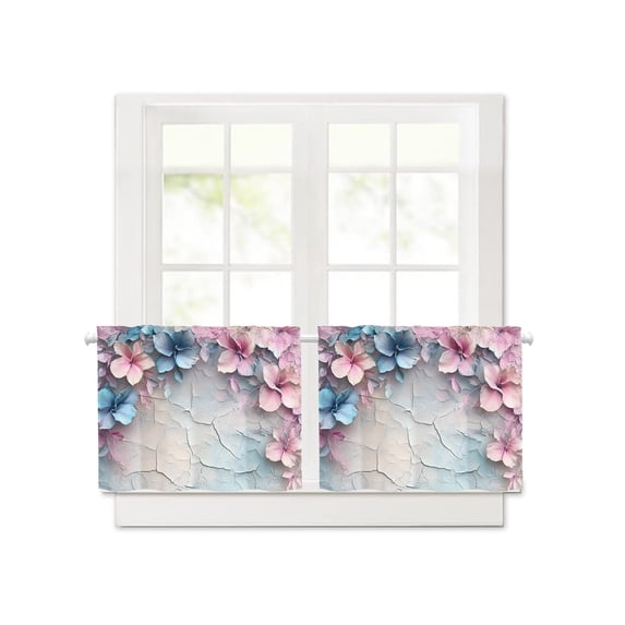 Blossom Flower Retro Mottled Wall Short Blackout Curtains 24 Inch Long ...
