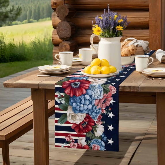 Blossom Flower USA Flag Star Stripe Table Runner 70 Inch Long 4th of ...