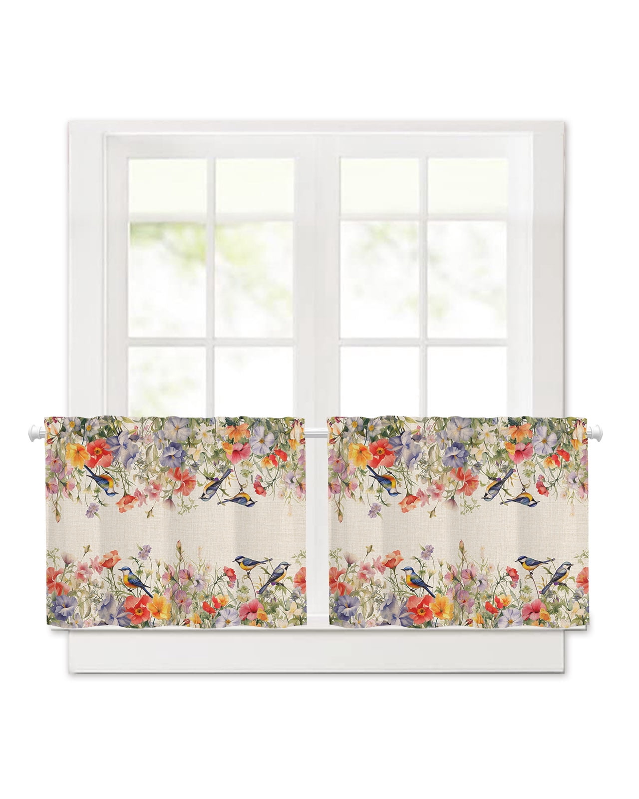 Blossom Garden Spring Flower Bird Short Blackout Curtains 24 Inch Long ...