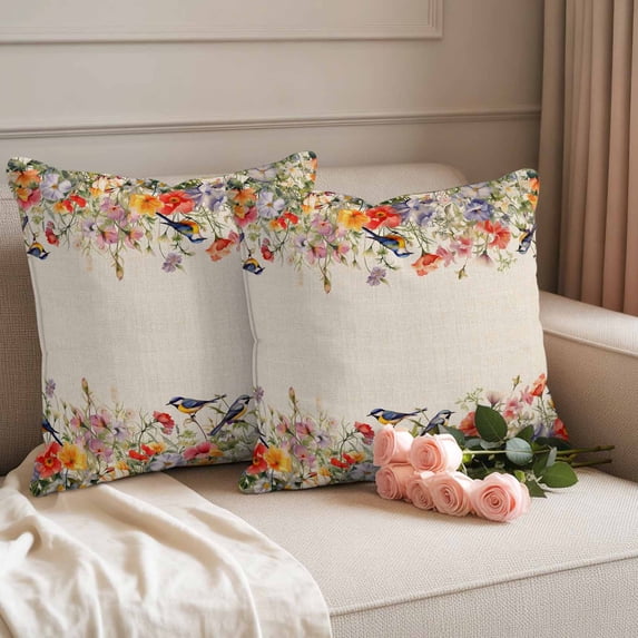Blossom Garden Spring Flower Bird Waterproof Throw Pillow Covers Set of ...