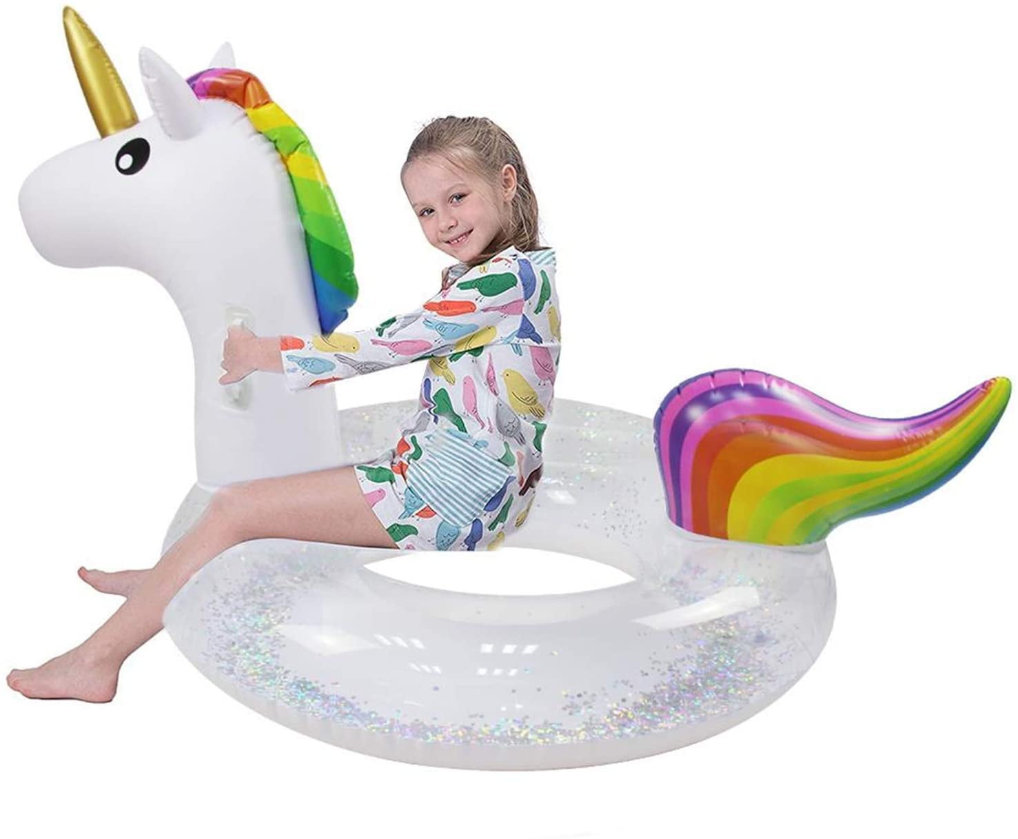 Blossom Glitter Sequins Animal Pool Floats, Inflatable Unicorn Ring ...
