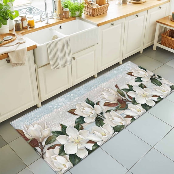 Blossom Magnolia Flower Leaves Rectangle Area Rug 2x6ft,Living Room Rug ...