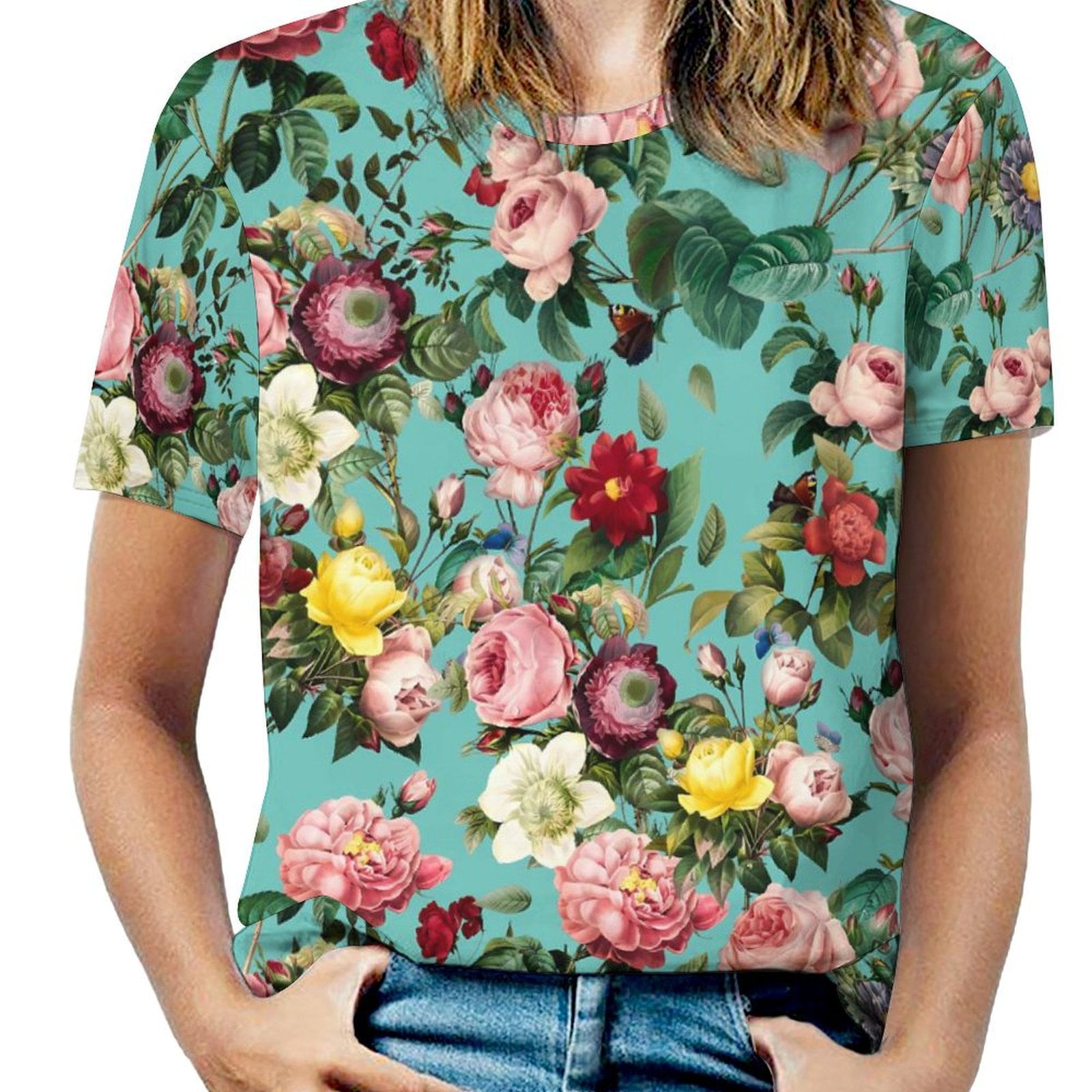 Blossom Rose T-Shirt White Flowers Vintage T Shirts Short Sleeve Street ...