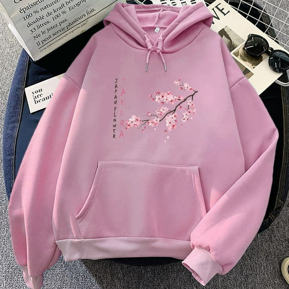 Blossom Sakura Printing Hoodies Casual Long Sleeve Sweatshirt with ...