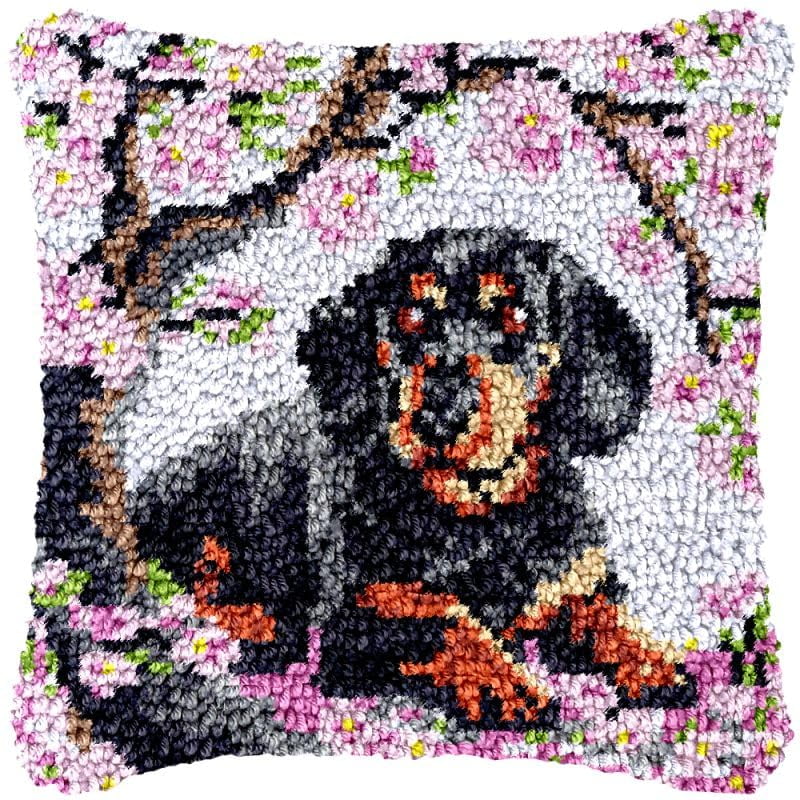 Blossom Tree & Dachshund Latch Hook Pillow Cover Kits for DIY Handmade ...