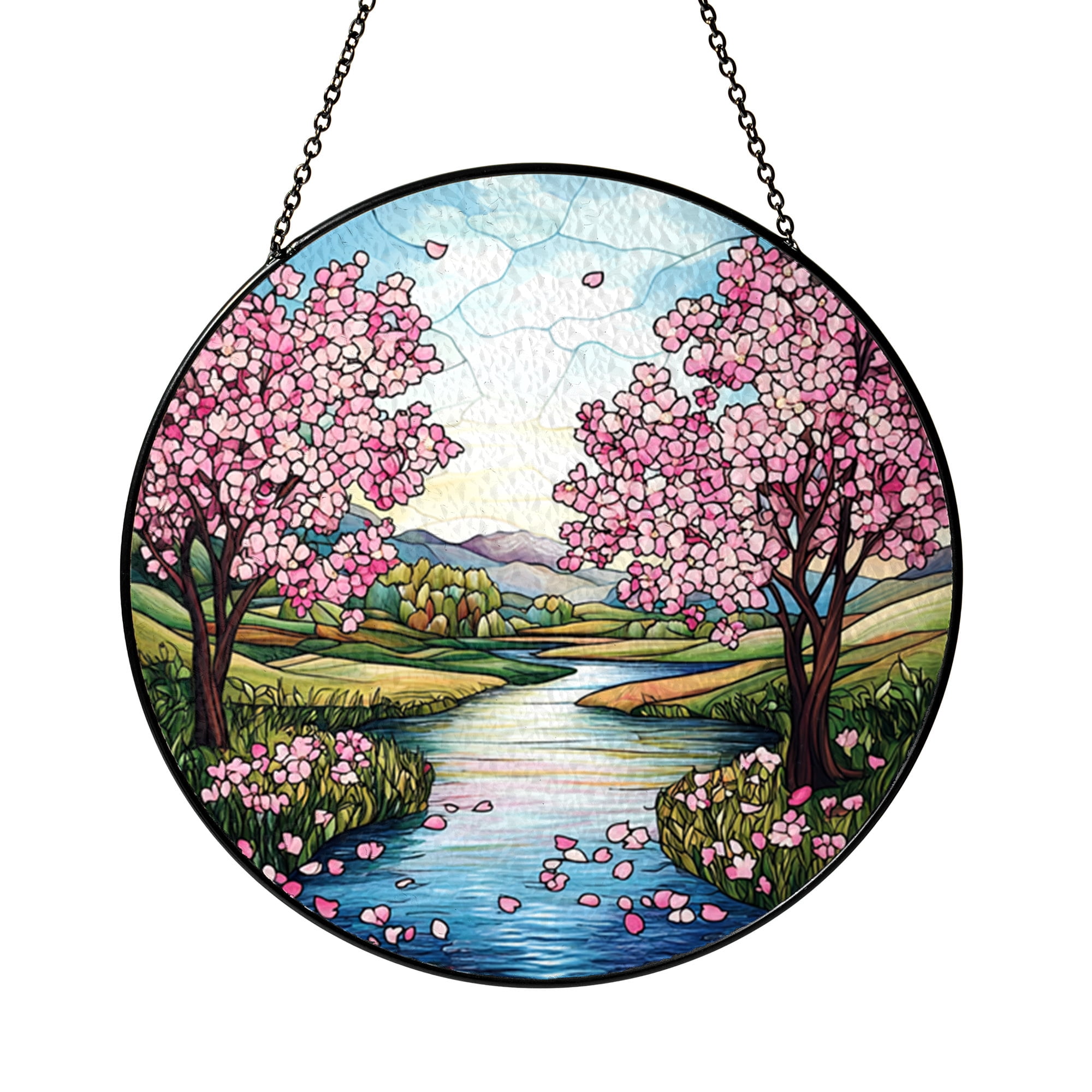 Blossom Tree Landscape Stained Glass Style Suncatcher – Round Nature ...