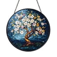 Blossom Tree Stained Glass Style Panel – Blue Background Window Decor ...
