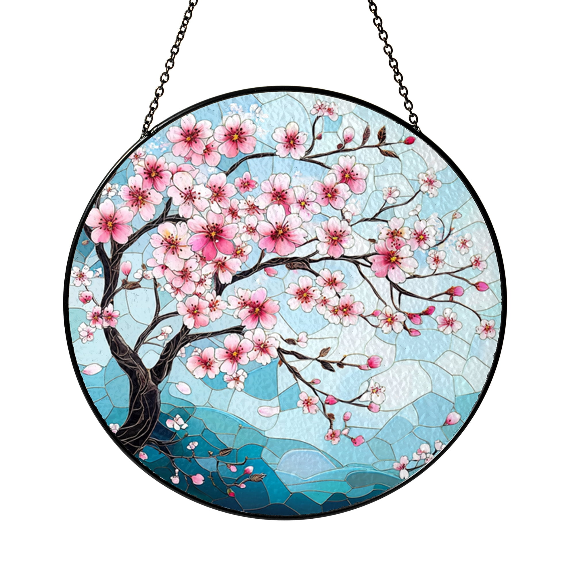 Blossom Tree Stained Glass Window Hanging – Tranquil Nature-Inspired ...